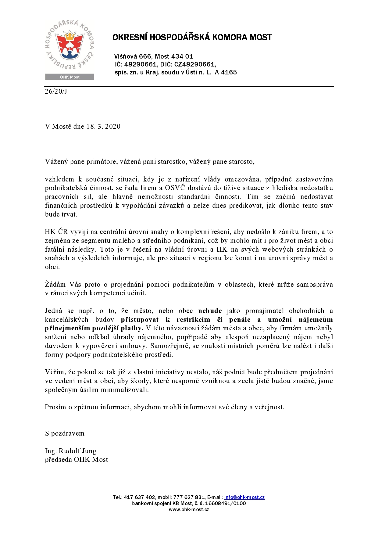 OHK Most – otevřený dopis městům a obcím v okrese – OKRESNÍ HOSPODÁŘSKÁ KOMORA MOST